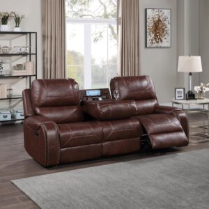 Steve Silver Keily Faux-Leather Manual Motion Recliner Sofas, 2 USB Charging Stations and 2 Electrical Outlets, 2 Cupholders, 86" L x 39" W x 41" H, Brown