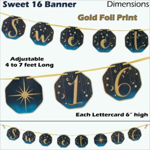 Havercamp Sweet 16 Birthday Party Decoration Collection; Stars, Moons and Gold “Bling” over an Ombre’ Night Background.