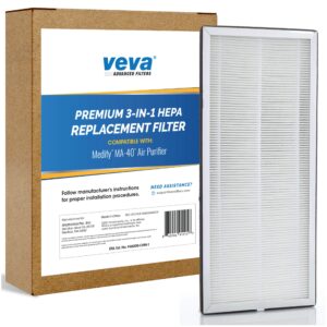 veva hepa filter replacements compatible with medify ma-40 home air purifier - captures 99.97% of particles, 3-in-1 replacement filters, honeycomb carbon, charcoal activated cleaner