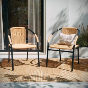 bizchair 2 pack beige rattan indoor-outdoor restaurant stack chair