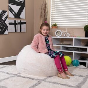 BizChair Small White Furry Bean Bag Chair for Kids and Teens