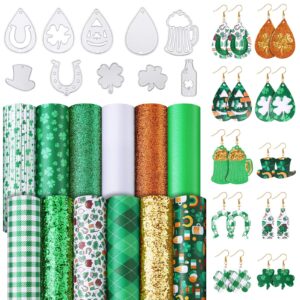 weewooday 22 pieces st. patrick's day faux leather sheets and earring cutting dies shamrock teardrop hat earring die cutting glitter leather fabric for st. patrick's day diy earrings hair bow craft