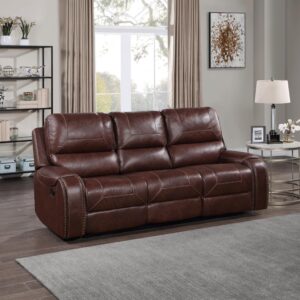 Steve Silver Keily Faux-Leather Manual Motion Recliner Sofas, 2 USB Charging Stations and 2 Electrical Outlets, 2 Cupholders, 86" L x 39" W x 41" H, Brown