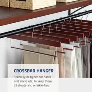 ZOBER High-Grade Wooden closet Hangers for Pant, Jeans, Slacks, Trouser with Non Slip Bar Smooth Finish, 360° Hook- (10 Pack)