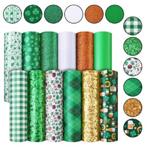 Weewooday 22 Pieces St. Patrick's Day Faux Leather Sheets and Earring Cutting Dies Shamrock Teardrop Hat Earring Die Cutting Glitter Leather Fabric for St. Patrick's Day DIY Earrings Hair Bow Craft