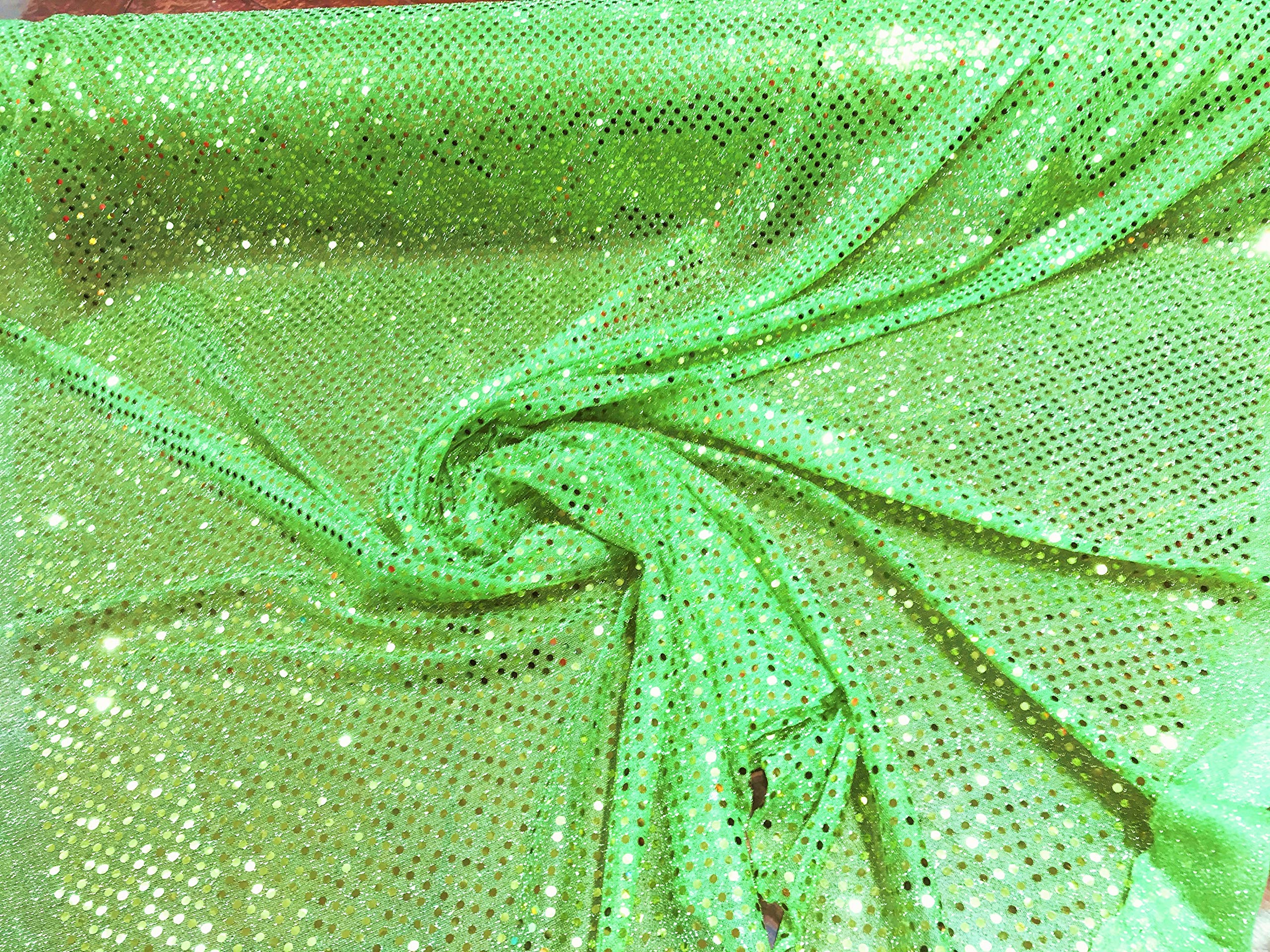 New Creations Fabric & Foam Inc, 44/45" Wide Faux Confetti Sequin Knit Fabric Shiny Dot (Neon Green, 1 Yard)