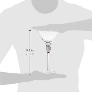 Sister.ly Drinkware, Rhinestone Studded Bling Martini Glasses Set of 2 with Gold Rim, 10 oz. Cocktail Glasses and Silver-Plated Cocktail Picks