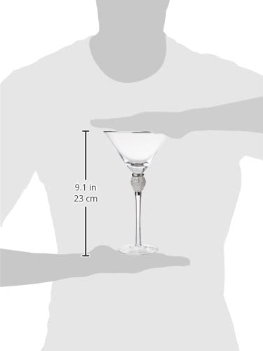 Sister.ly Drinkware, Rhinestone Studded Bling Martini Glasses Set of 2 with Gold Rim, 10 oz. Cocktail Glasses and Silver-Plated Cocktail Picks