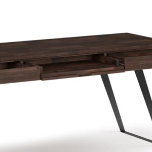 SIMPLIHOME Lowry SOLID WOOD and Metal Modern Industrial 72 inch Wide Home Office Desk, Writing Table, Study Table Furniture in Distressed Charcoal Brown