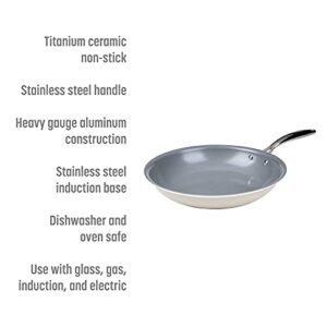 Goodful Ceramic Nonstick 11 Inch Frying Pan, Dishwasher Safe Pots and Pans, Comfort Grip Stainless Steel Handle, Skillet Made without PFOA, Cream