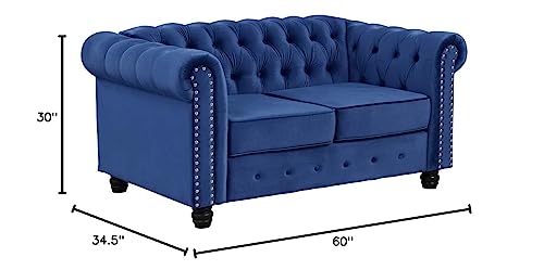 Morden Fort Classic Chesterfield Loveseat Set 60'', Tufted Loveseat Sofa Set with Solid Wood Legs Thick Cushion, Pet-Friendly 2-Seater Sofa Couch for Living Room Bedroom Apartment - Velvet Blue