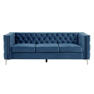 Morden Fort Sofas for Living Room, 85" Blue Chesterfield Sofa with Button Tufted & Nailhead Trim, Classic Velvet Upholstered Sofa for Office, Apartment, Home