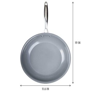 Goodful Ceramic Nonstick 11 Inch Frying Pan, Dishwasher Safe Pots and Pans, Comfort Grip Stainless Steel Handle, Skillet Made without PFOA, Cream