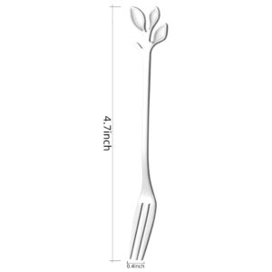 AnSaw 8-Pc Silver Mini Leaf Fruit Forks Set - 4.7" Elegant Stainless Steel Dessert, Appetizer, Cake & Salad Forks - Perfect for Cocktail Parties & Home Use