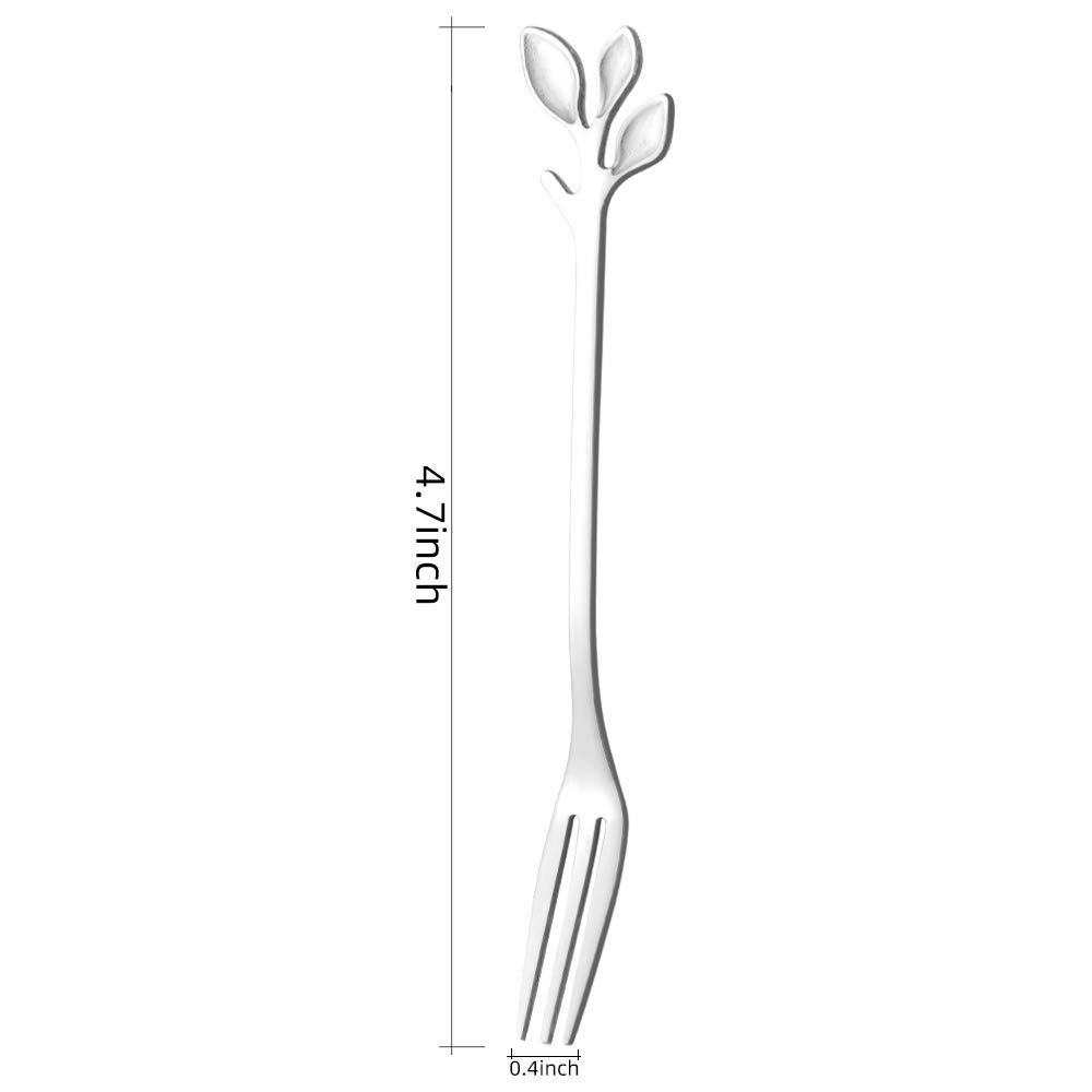 AnSaw 8-Pc Silver Mini Leaf Fruit Forks Set - 4.7" Elegant Stainless Steel Dessert, Appetizer, Cake & Salad Forks - Perfect for Cocktail Parties & Home Use