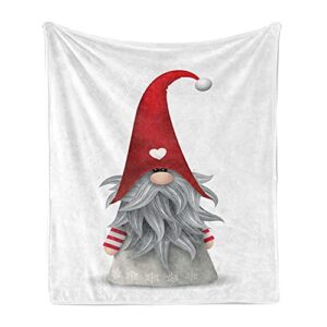 ambesonne gnome soft flannel fleece throw blanket, nordic tonttu myth finnish creature nisser scandinavian folklore print, cozy plush for indoor and outdoor use, 50" x 60", grey ruby