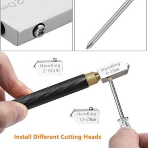 Glass Cutter Kit with Cutting Oil, 2mm-20mm Professional Cutting Head, Aotomatic Pencil Oil Feed Carbide Tip Glass Cutter Tool for Thick Glass Mosaic and Tile