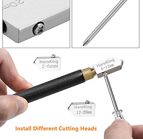 Glass Cutter Kit with Cutting Oil, 2mm-20mm Professional Cutting Head, Aotomatic Pencil Oil Feed Carbide Tip Glass Cutter Tool for Thick Glass Mosaic and Tile