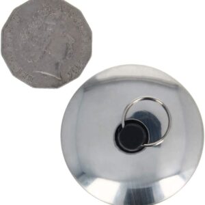 Yinpecly 1pcs Sink Drain Stopper Kitchen Sink Plug Stainless Steel Large 2.48 inch Diameter Black Silver Stopper with Hanging Ring for Bathtub and Bathroom Kitchen Sink