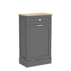 Anbuy Tilt Out Trash Cabinet Can Bin Kitchen Wooden Trash Can Free Standing Holder Recycling Cabinet with Hideaway Drawer Wooden Trash Holder (Grey)