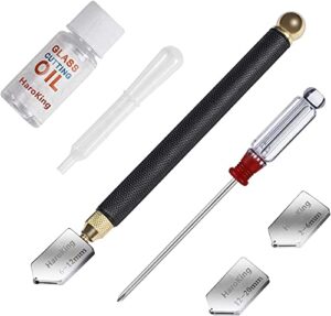 glass cutter kit with cutting oil, 2mm-20mm professional cutting head, aotomatic pencil oil feed carbide tip glass cutter tool for thick glass mosaic and tile