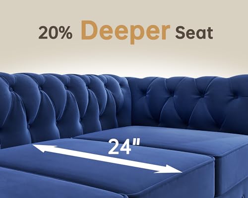 Morden Fort Classic Chesterfield Loveseat Set 60'', Tufted Loveseat Sofa Set with Solid Wood Legs Thick Cushion, Pet-Friendly 2-Seater Sofa Couch for Living Room Bedroom Apartment - Velvet Blue