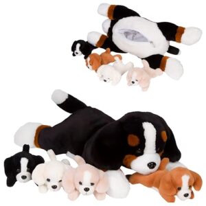 pixiecrush dog stuffed animals with babies inside - 5-piece set of mommy and baby puppies plush for imaginative play - soft cuddly companion for kids - stuffed animals for girls ages 3 to 8 years