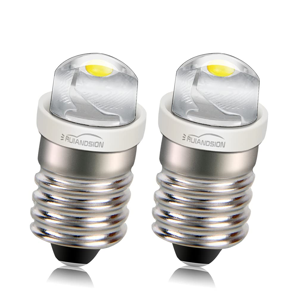 Ruiandsion 2pcs E10 LED Bulb DC 1.5V COB 0.5W 6000K White LED Bulb for Torch light Flashlight Light,Negative Earth