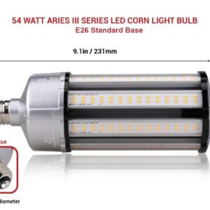 54 Watt LED Corn Bulb -Aries III Series - 7,200 Lumens -5000K - E26 Standard Base - Built-in 4KV Surge-Dimmable