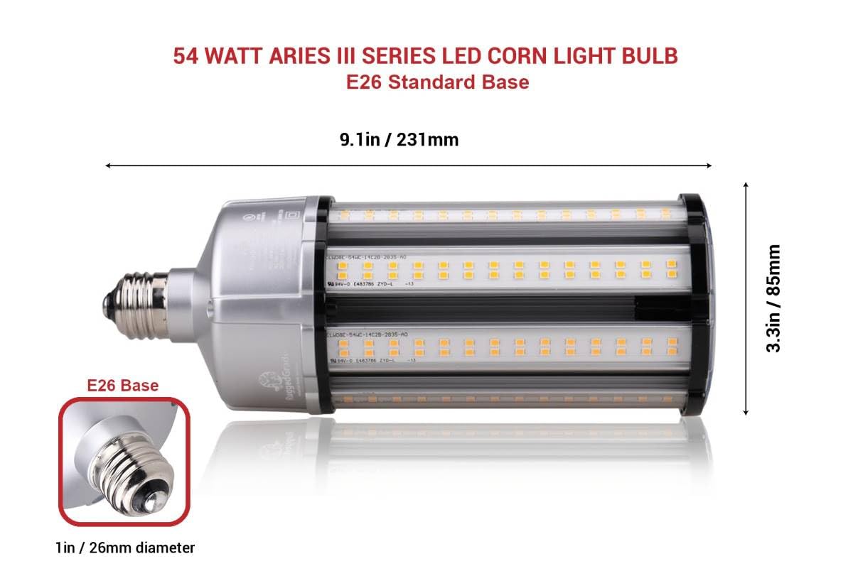 54 Watt LED Corn Bulb -Aries III Series - 7,200 Lumens -5000K - E26 Standard Base - Built-in 4KV Surge-Dimmable