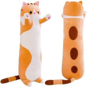 wuyu lovely plush cat doll cute cartoon soft stuffed kitten pillow long throw sleeping pillow doll toy gift for kids girlfriend multiple size (brown,50cm/19.6in)