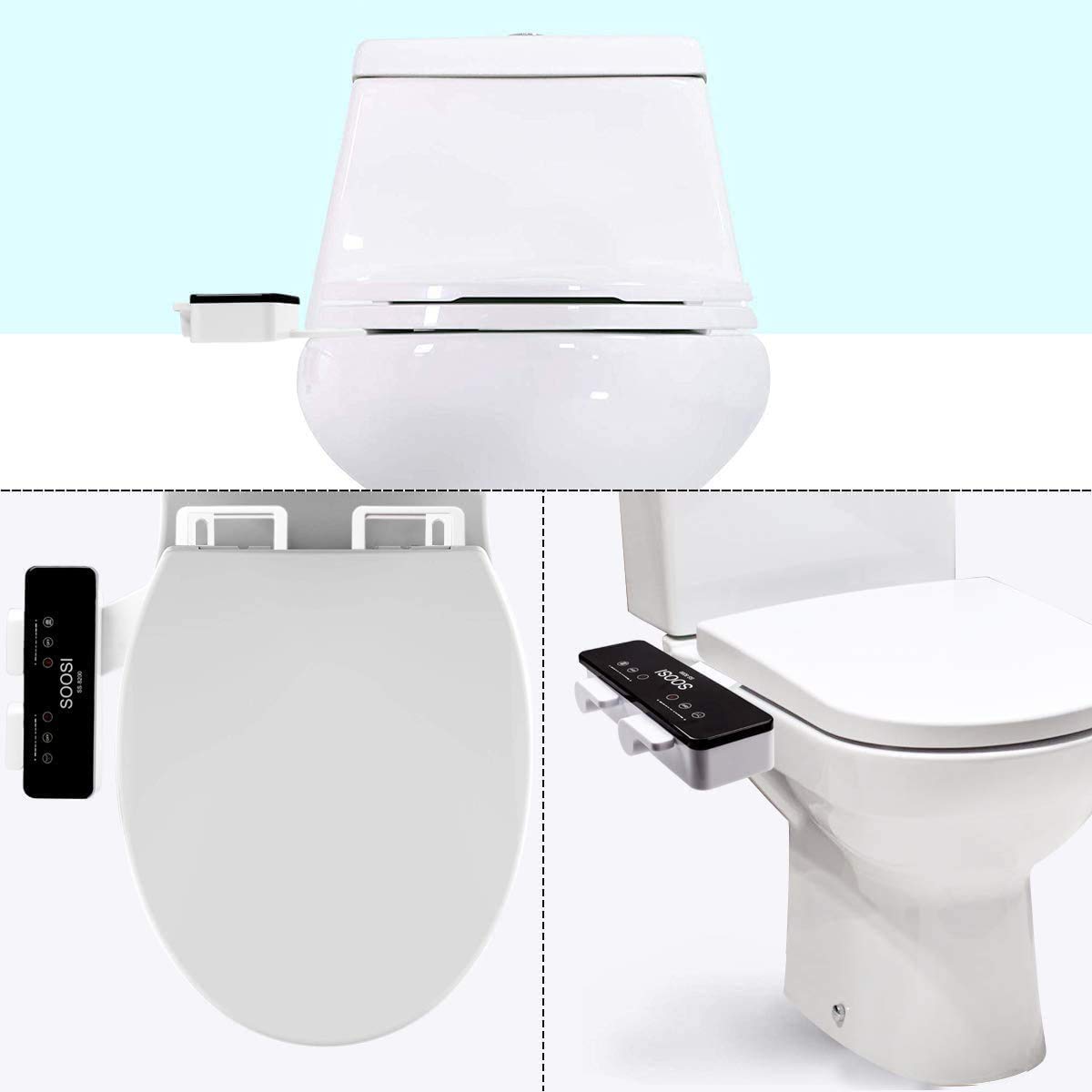 Bidet For Toilet, Soosi Bidet Ultra Slim Self Cleaning Dual Nozzle Hot&Cold Water Spray Bidets Front and Rear Bidet Attachment For Toilet Bidet Toilet Attachment- Adjustable Water Pressure&Temperature