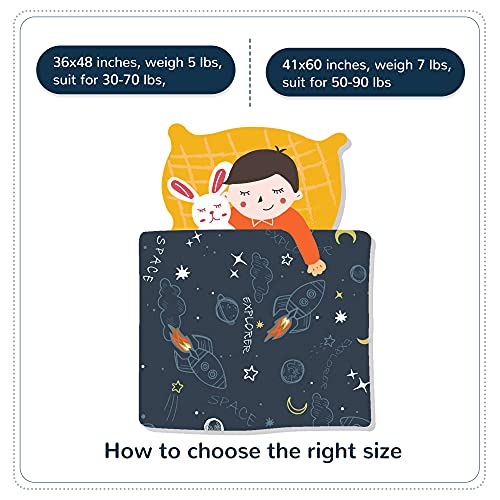 SLEEP ZONE Cooling Weighted Blanket for Throw Size (41"x60", 7 lb) with Removable Minky Cover and Premium Glass Beads, Space Rocket Pattern