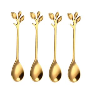 20 pack stainless steel leaf coffee spoon tableware dessert spoons, stirring, mixing, sugar, stir, ice cream, cake, teaspoon 4.7 inch gold