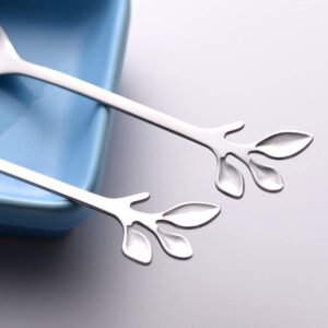 AnSaw 8-Pc Silver Mini Leaf Fruit Forks Set - 4.7" Elegant Stainless Steel Dessert, Appetizer, Cake & Salad Forks - Perfect for Cocktail Parties & Home Use