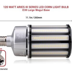 120 Watt LED Corn Bulb - Aries III Series - 16,400 Lumens - 5000K - E39 Large Mogul Base - Built-in 6KV Surge - Dimmable - DLC 5.1