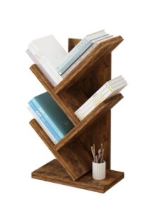 lydia88 tree bookshelf，4-layer floor standing bookshelf，the desktop bookshelf can hold books，magazines, cds and photo albums，desktop organizer，office storage rack real wooden bookshelf