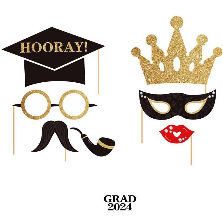 Happy Graduation 2024 Photo Booth Props 35pcs Funny Large Graduation Photo Props Class of 2024 Grad Decor with Sticks for Kids Boy Girl Women Men Graduation Party Favors Supplies Decorations