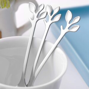 AnSaw 8-Pc Silver Mini Leaf Fruit Forks Set - 4.7" Elegant Stainless Steel Dessert, Appetizer, Cake & Salad Forks - Perfect for Cocktail Parties & Home Use