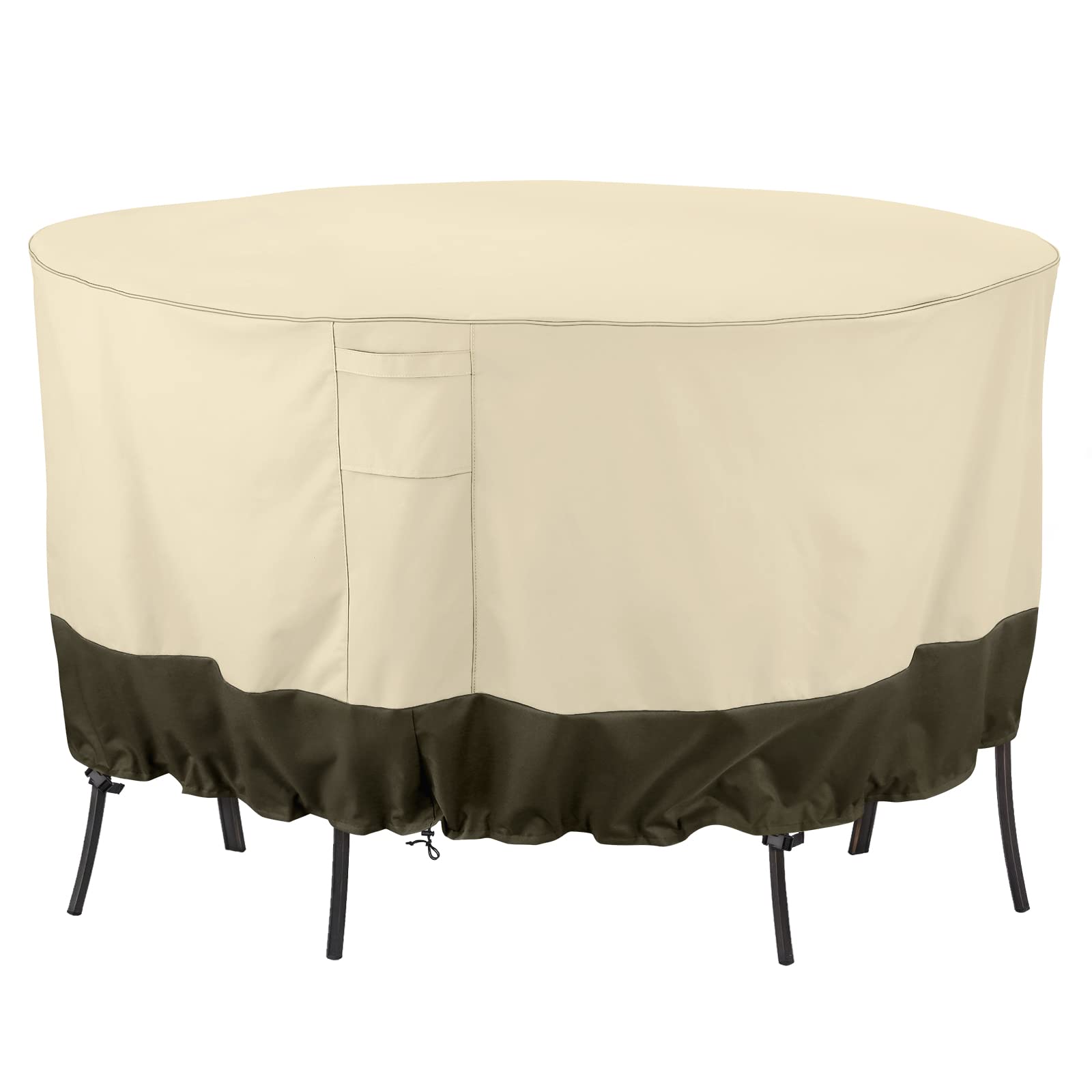 Patio Furniture Covers for Small Table Chairs Set, Outdoor Furniture Cover Waterproof, UV Resistant Anti-Fading Cover Outdoor Fire Pit Table Cover, Beige and Olive, 62 inch Diameter