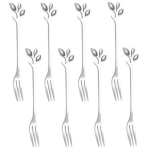 ansaw 8-pc silver mini leaf fruit forks set - 4.7" elegant stainless steel dessert, appetizer, cake & salad forks - perfect for cocktail parties & home use