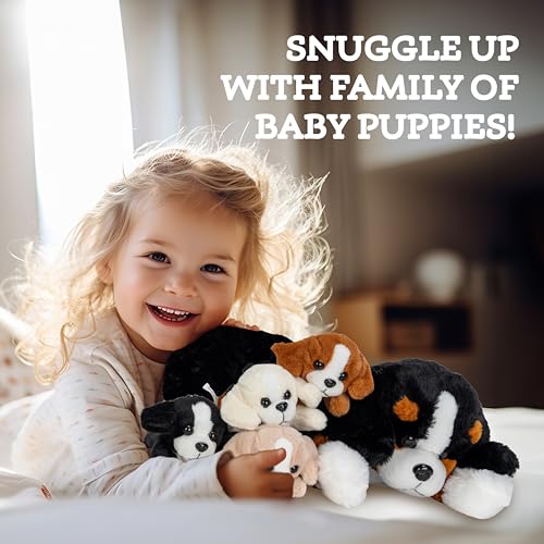 PixieCrush Dog Stuffed Animals with Babies Inside - 5-Piece Set of Mommy and Baby Puppies Plush for Imaginative Play - Soft Cuddly Companion for Kids - Stuffed Animals for Girls Ages 3 to 8 Years