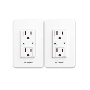 ucomen smart power wall outlets wifi sockets w/ 2 plug outlets remote controller works with tuya, smart home, alexa, google home requires 2.4 ghz wi-fi,2 pcs