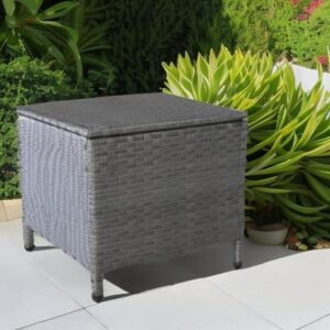 Valita Careland Outdoor PE Wicker Side Table with Storage Patio Resin Rattan End Table Square Container for Furniture Covers, Toys and Gardening Tools Grey