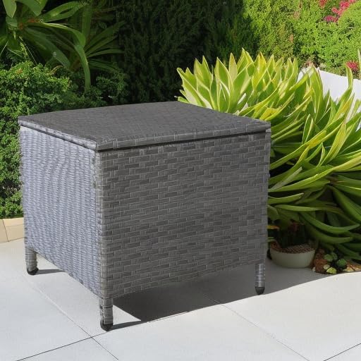 Valita Careland Outdoor PE Wicker Side Table with Storage Patio Resin Rattan End Table Square Container for Furniture Covers, Toys and Gardening Tools Grey