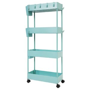 jakago 4-tier utility rolling storage cart slim mobile shelves on wheels multi-function trolley with mesh basket storage organizer rack for kitchen pantry bathroom laundry (teal)