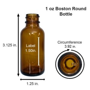 GlassBottleOutlet (24 Pack) 1 oz. Amber Boston Round with Black Poly Cone Cap