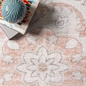 nuLOOM Tracie Machine Washable Floral Medallion Ultra Thin Runner Rug, 2' 6" x 8', Peach