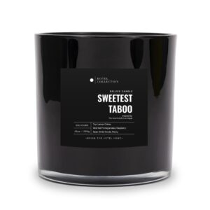 hotel collection sweetest taboo deluxe scented candle, luxury hotel inspired big candle with hints of decadent citrus, juicy berries, and floral peony, long lasting 300 hour burn time, 55oz black