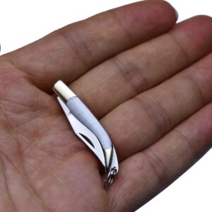 JPCRMOV Compact Folding Knife keychain Tiny Weights 6g, Mini Pocket Knife EDC, Natural Shell Handle